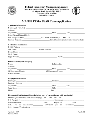 Fillable Online MA-TF1 FEMA USAR Team Application Fax Email Print ...