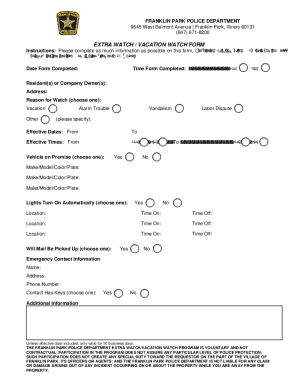 Fillable Online EXTRA WATCH / VACATION WATCH FORM Fax Email Print ...