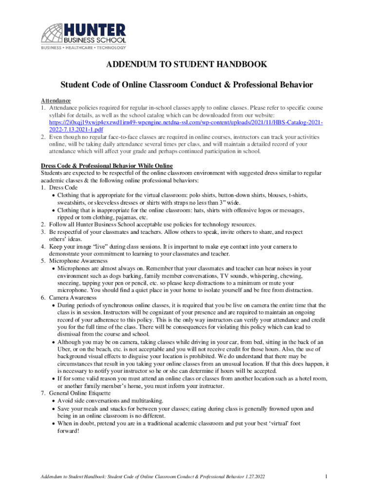 Fillable Online WEST Addendum to Student Handbook and Code of Conduct ...