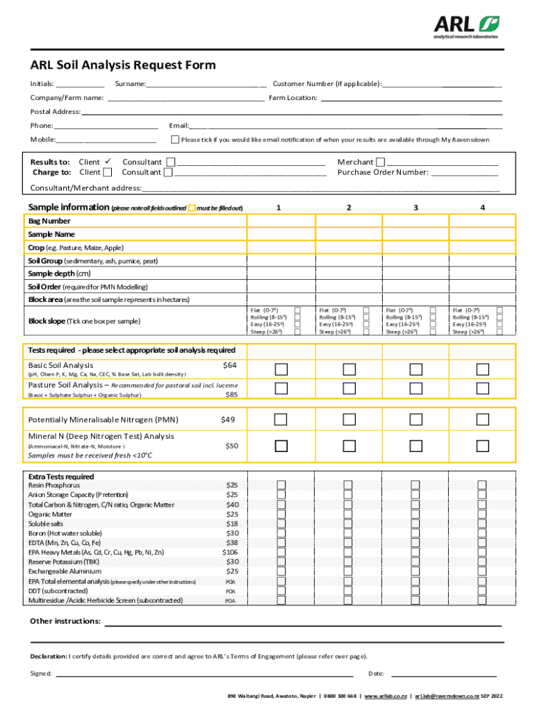 Fillable Online ARL Soil Analysis Request Form Fax Email Print - pdfFiller