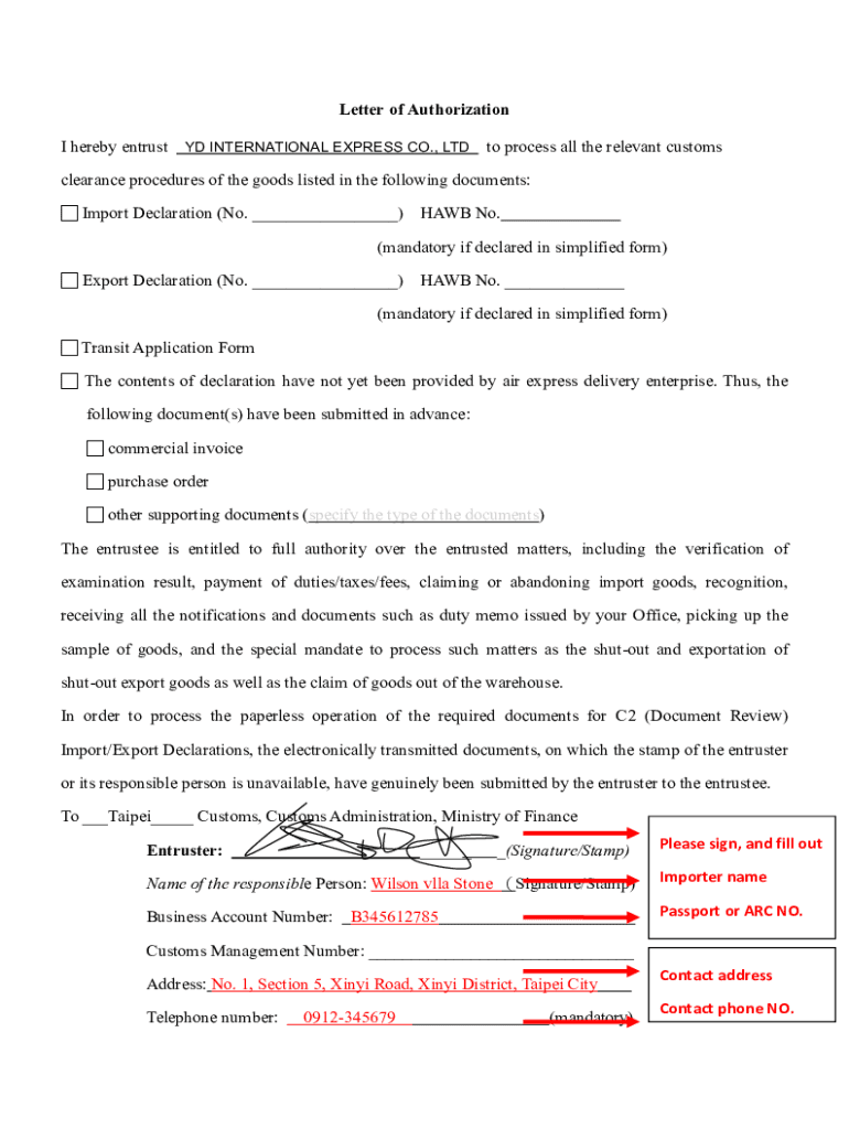 Fillable Online Letter of Authorization I hereby entrust to process all ...
