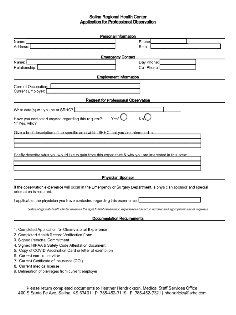 Fillable Online Salina Regional Health Center Authorization for Use and ...