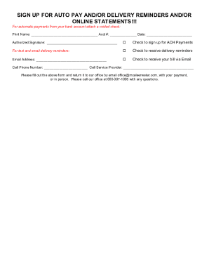 Fillable Online AUTO PAY-REMINDER FORM Fax Email Print - pdfFiller