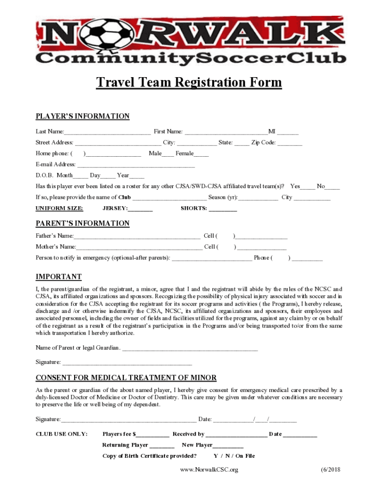 Fillable Online Travel Team Registration Form Fax Email Print - pdfFiller