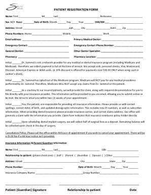 Fillable Online PATIENT REGISTRATION FORM Patient (Guardian) Signature ...