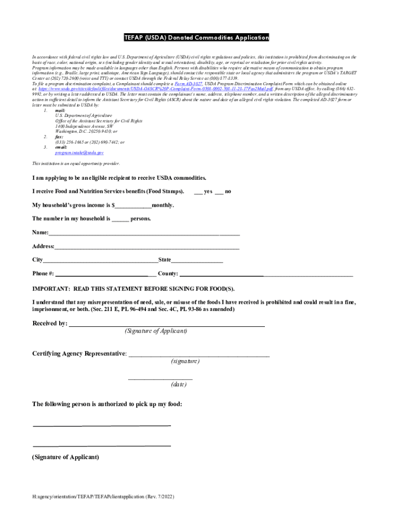 Fillable Online The Emergency Food Assistance Program Handbook ... Fax ...