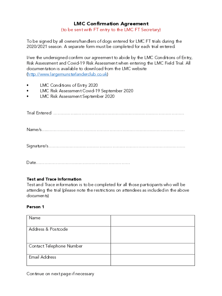 Fillable Online LMC Confirmation Agreement Fax Email Print - pdfFiller