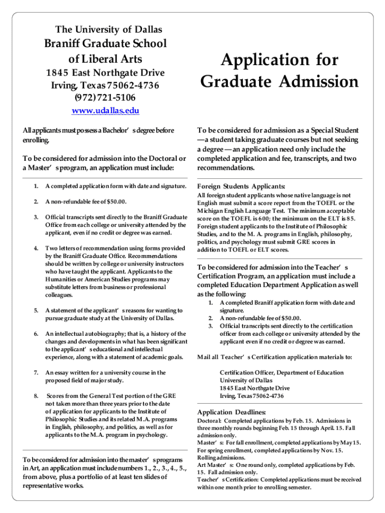 Fillable Online Braniff Graduate School Application Requirements Fax ...
