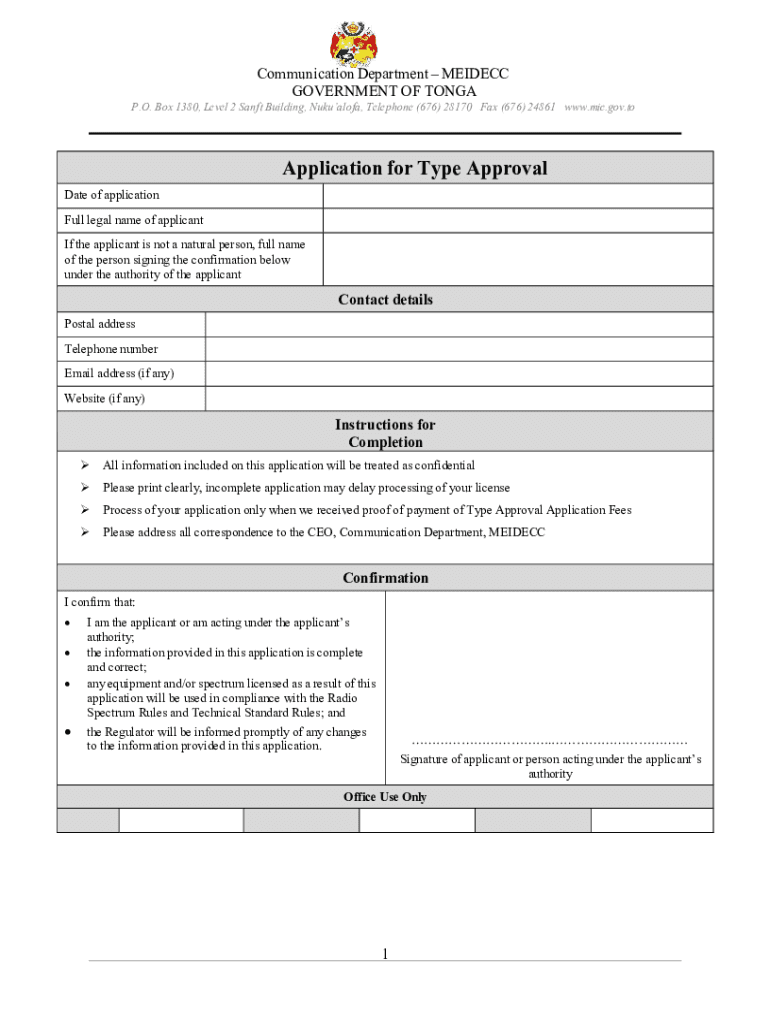 Fillable Online Application Form-Type Approval Fax Email Print - pdfFiller