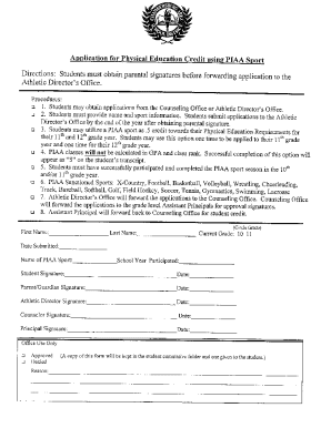 Fillable Online Application for Physical Education Credit using PIAA ...