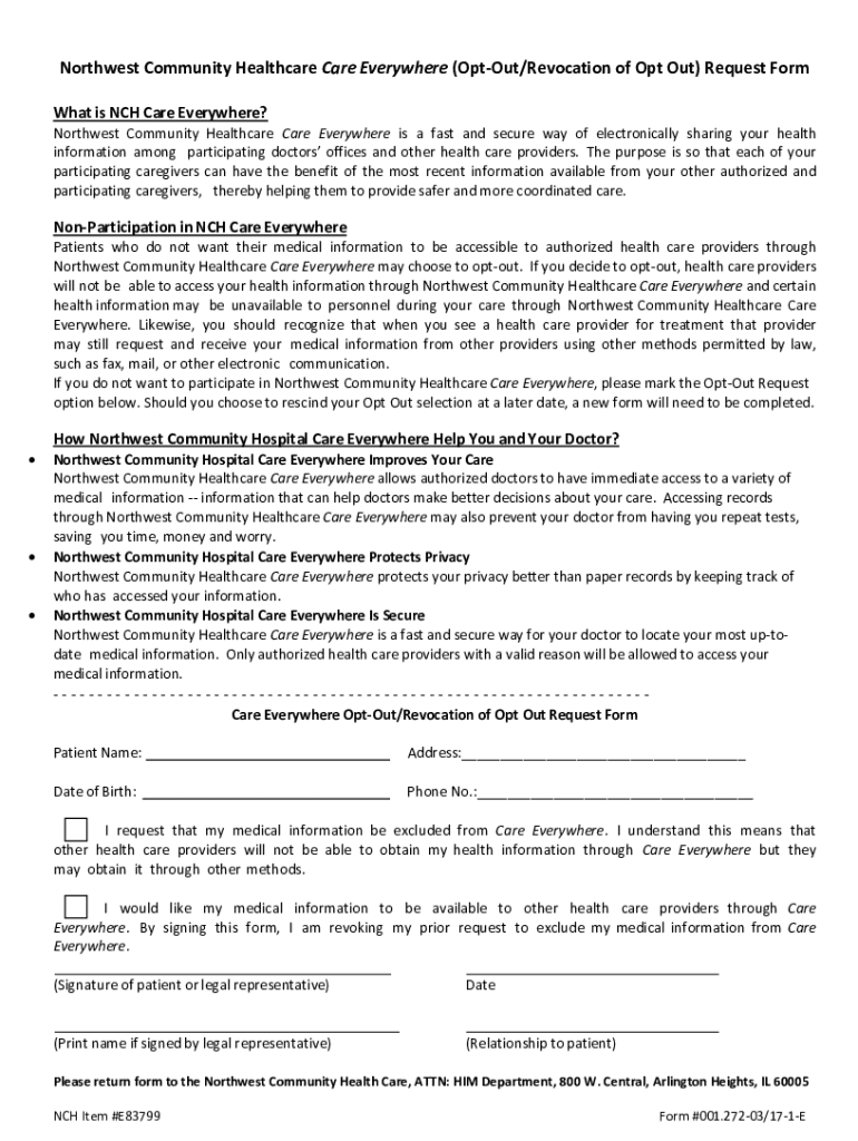 Fillable Online CARE EVERYWHERE OPT-OUT REQUEST Fax Email Print - pdfFiller