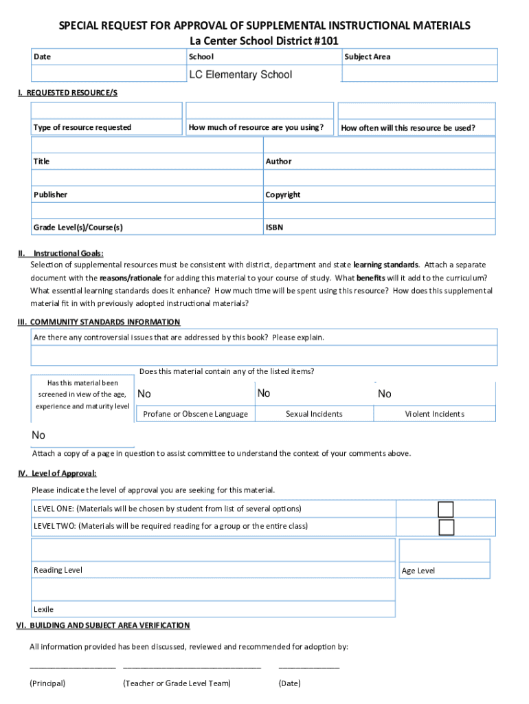 Fillable Online special request for approval of supplemental instructional ... Fax Email Print ...