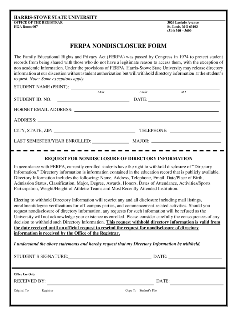 Fillable Online Request to Rescind FERPA NonDisclosure Fax Email Print ...