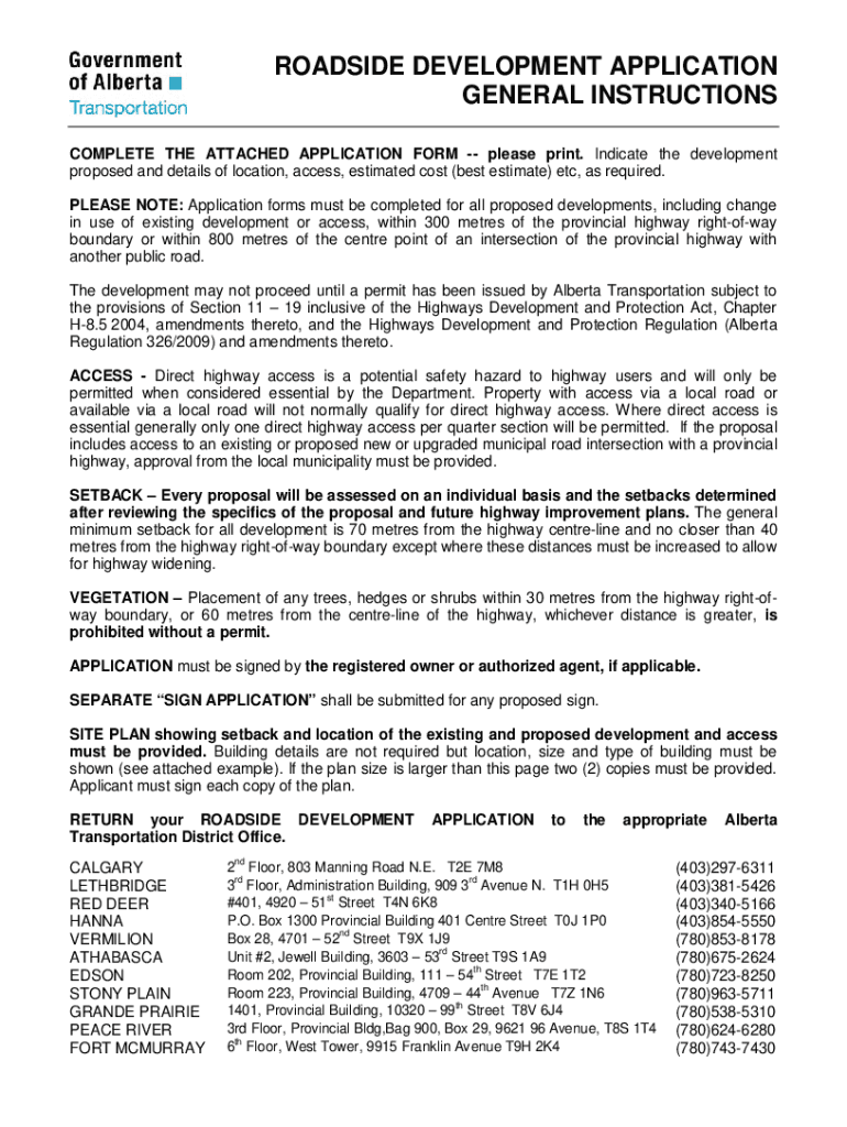 Fillable Online roadside development application general instructions ...