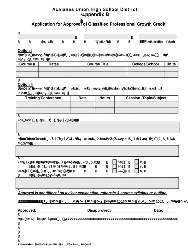 Fillable Online Application for Approval of Classified Professional Growth Credit Fax Email ...