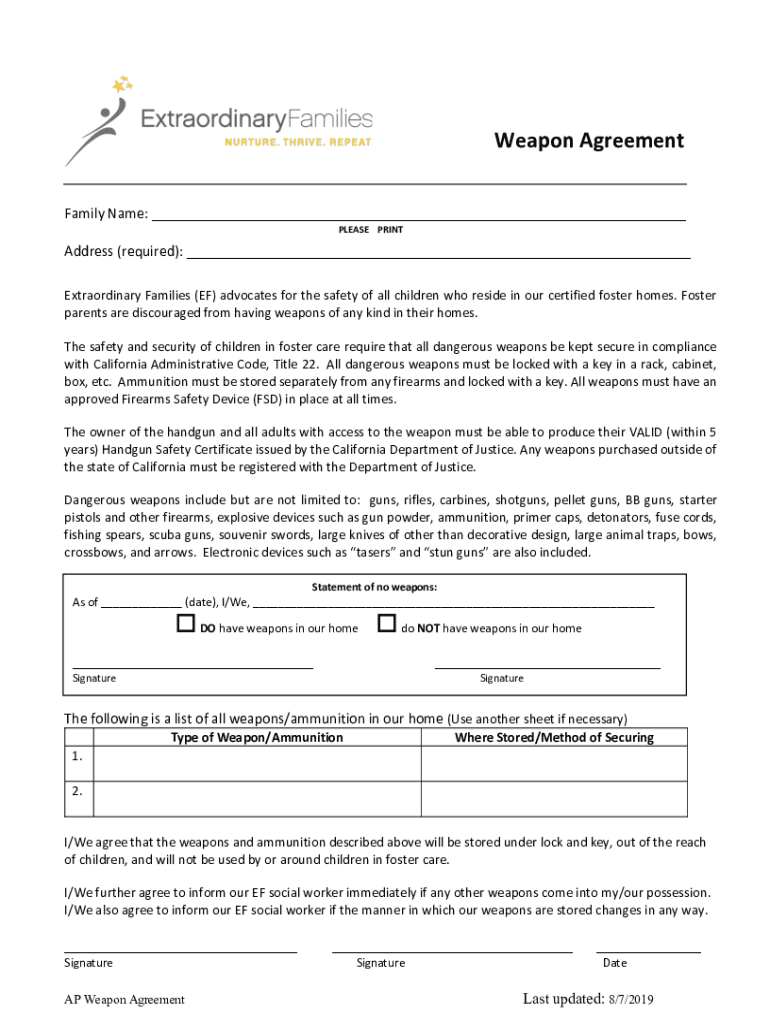 Fillable Online Weapon Agreement.docx Fax Email Print - pdfFiller
