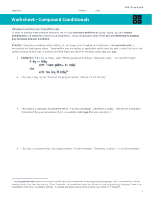 Fillable Online Copy of U5L9 Worksheet - Compound Conditionals - Unit 5... Fax Email Print ...