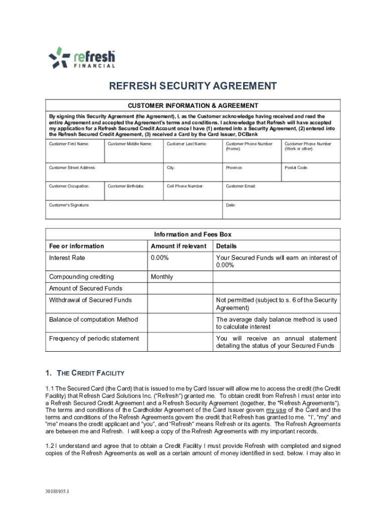 Fillable Online REFRESH SECURED CREDIT AGREEMENT Fax Email Print ...