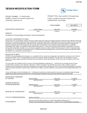 Fillable Online TETRA TECH - DESIGN MODIFICATION FORM - DEVELOPMENT OF ...