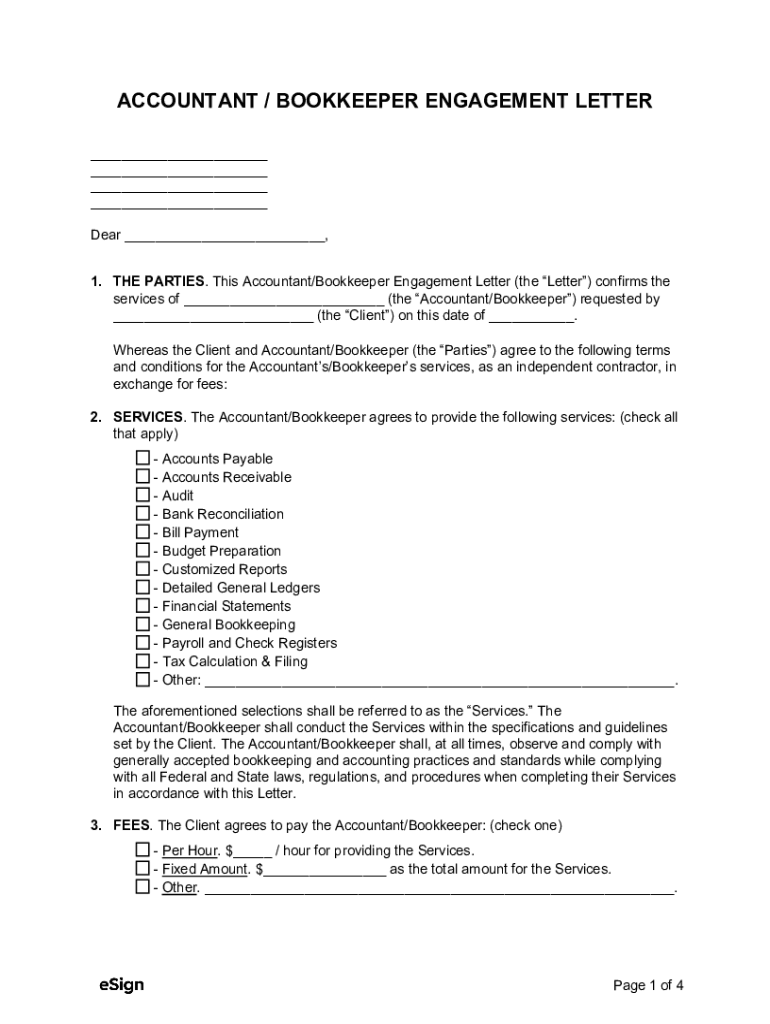 Fillable Online Accountant / Bookkeeper Engagement Letter Template Fax ...