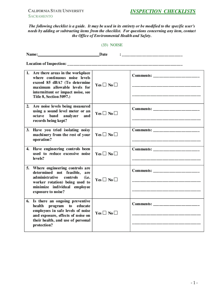 Fillable Online INSPECTION CHECKLISTS Fax Email Print - pdfFiller