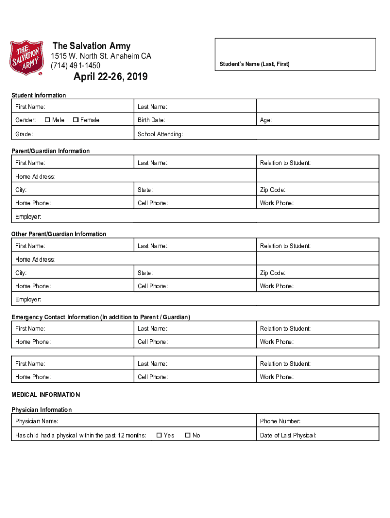 Fillable Online The Salvation Army Emergency Family Services Office Fax ...