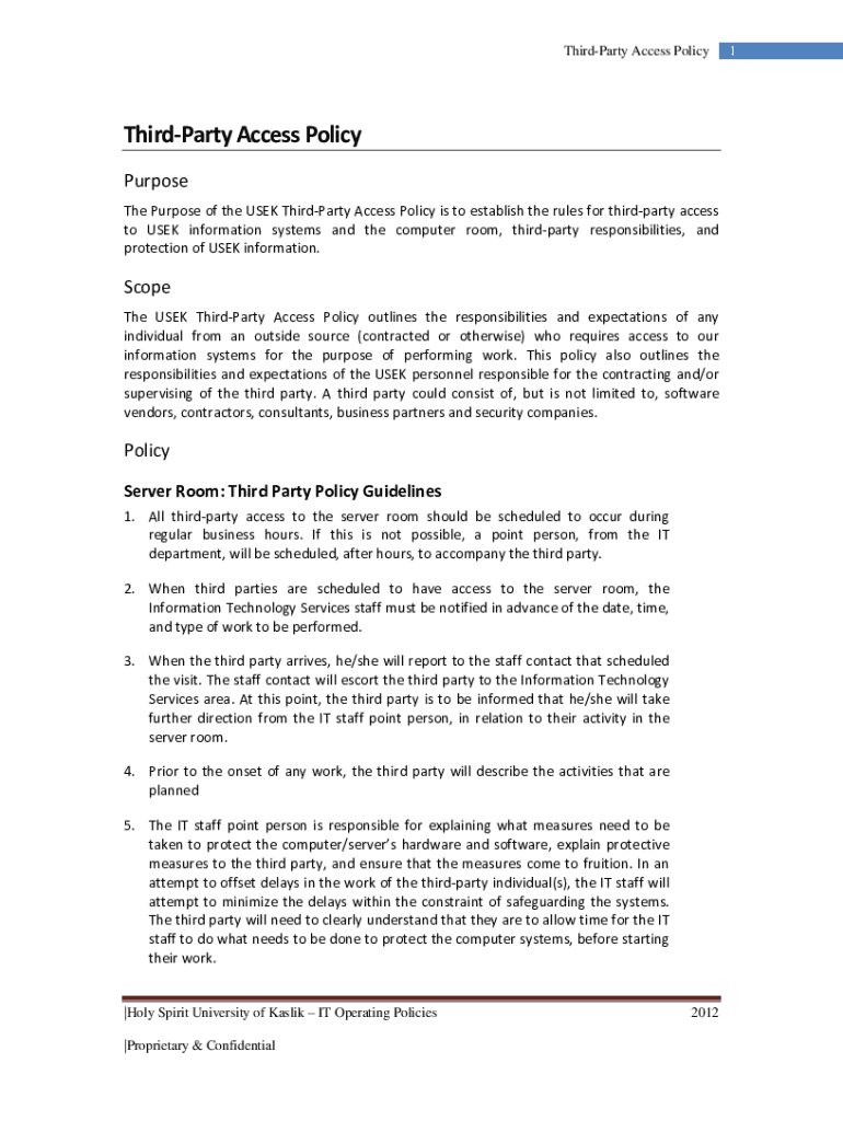 Fillable Online Third Party Vendor Access - Policy Library Fax Email ...