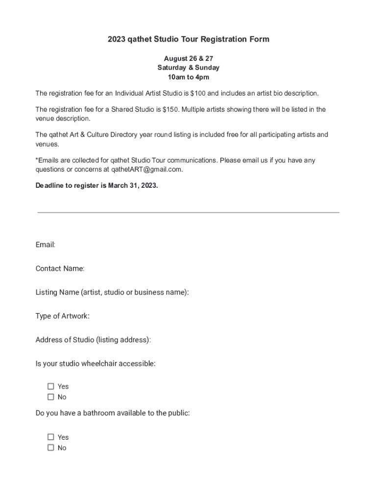 Fillable Online qathet Studio Tour Registration form document Fax Email Print - pdfFiller