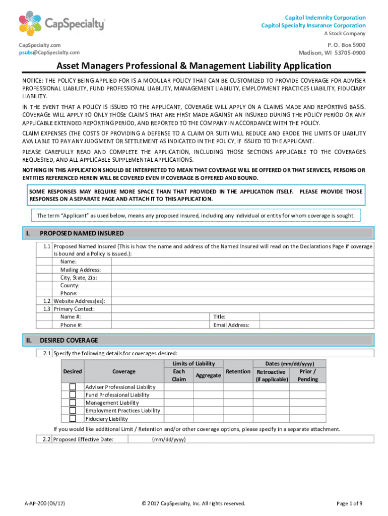 Fillable Online OCI Acquisition of Control of Capitol Indemnity Corporation ... Fax Email Print ...