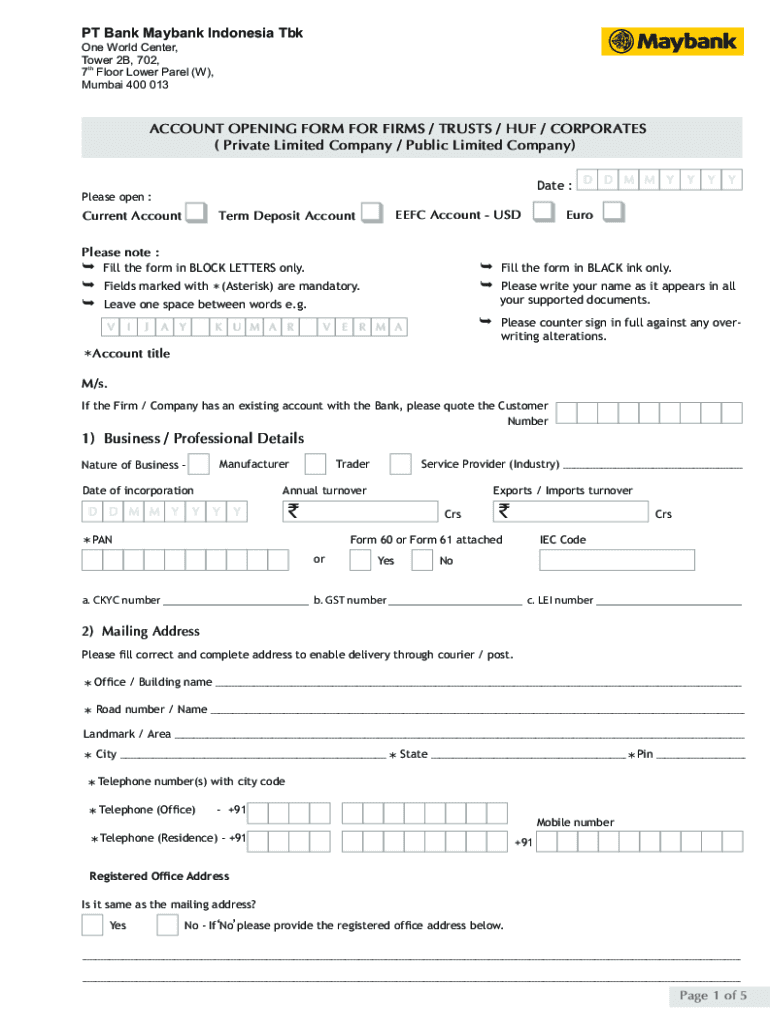 Fillable Online Account Opening Form For Firms Trusts HUF
