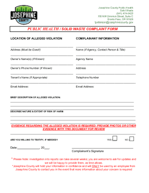 Fillable Online PUBLIC HEALTH / SOLID WASTE COMPLAINT FORM Fax Email ...