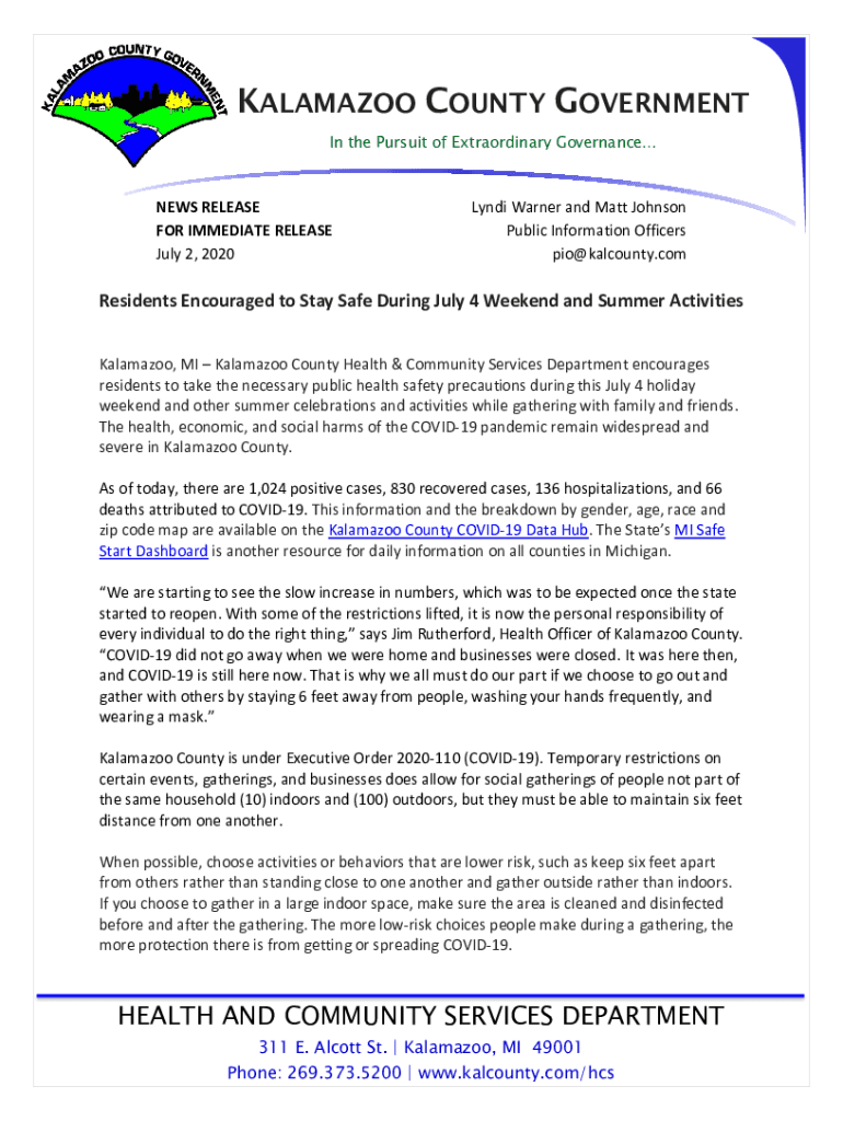 Fillable Online Kalamazoo County Health Department Closed ... Fax Email ...