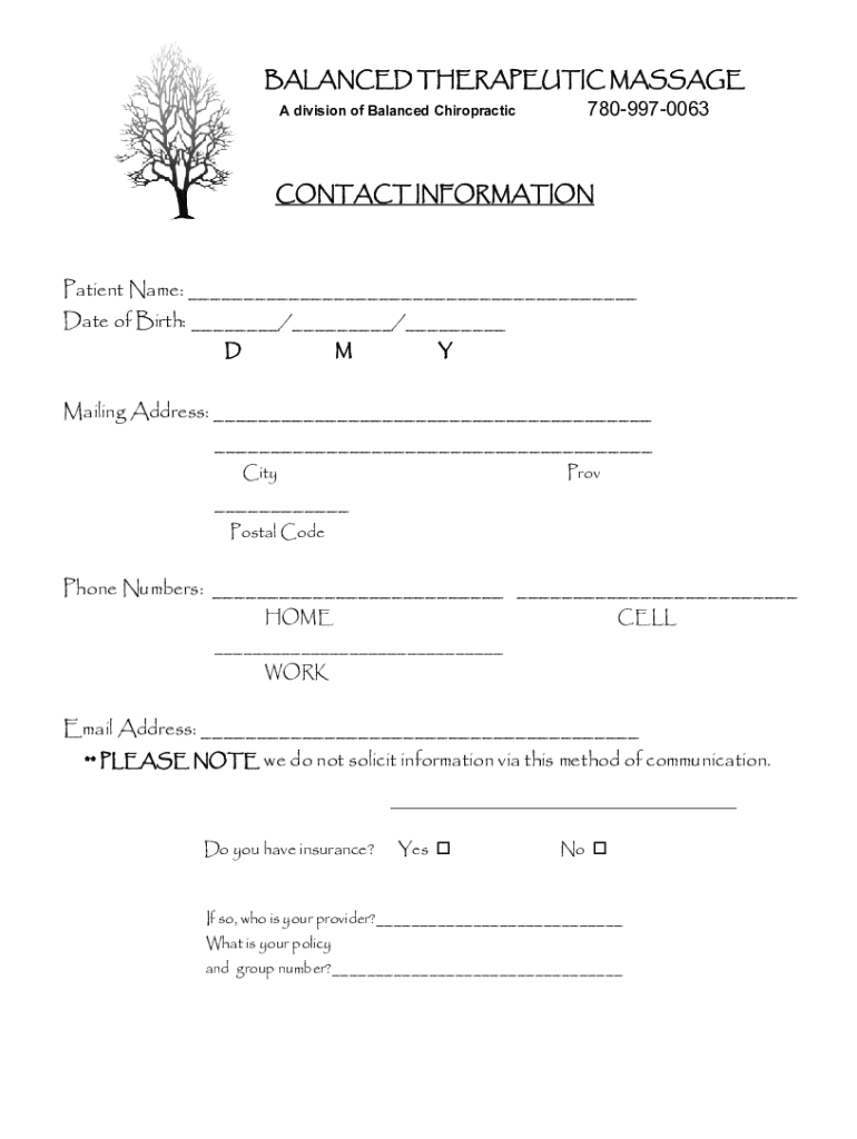 Fillable Online massage client intake form Fax Email Print - pdfFiller
