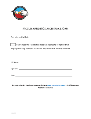 Fillable Online FACULTY HANDBOOK ACCEPTANCE FORM Fax Email Print - pdfFiller