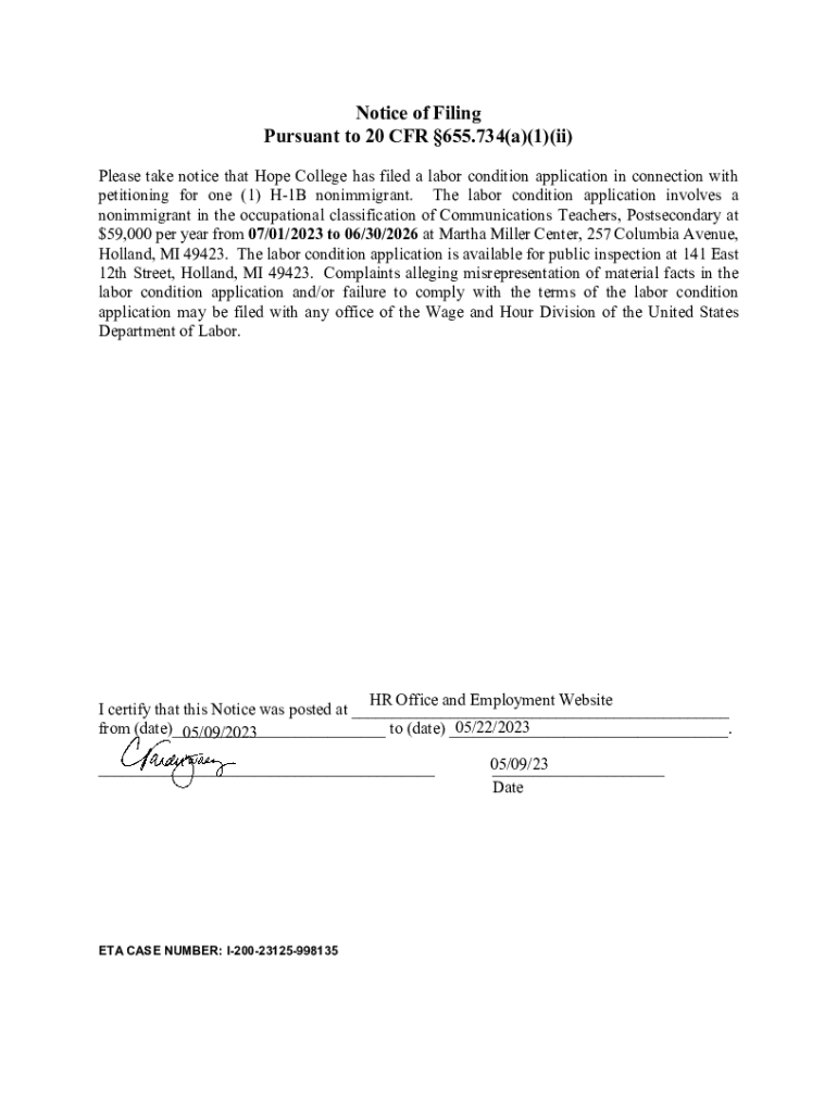 Fillable Online Notice of Filing Pursuant to 20 CFR 655.734(a)(1)(ii ...