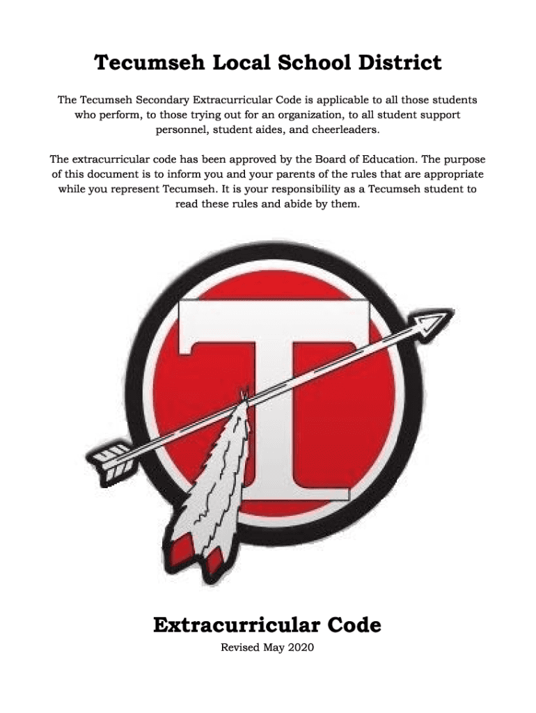Fillable Online Tecumseh Local School District Extracurricular Code Fax ...