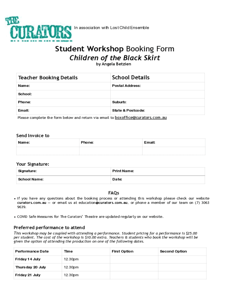 Fillable Online Student Workshop Booking Form Fax Email Print - pdfFiller