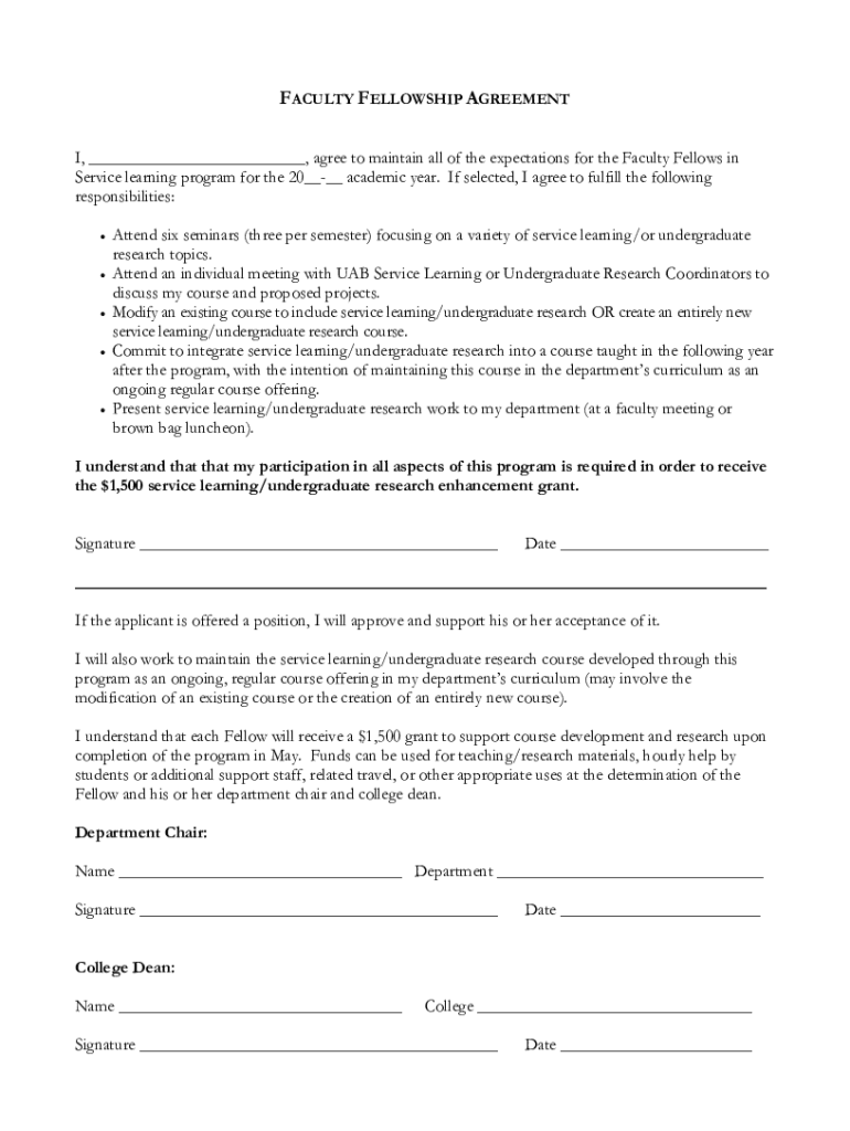 Fillable Online FACULTY FELLOWSHIP AGREEMENT Fax Email Print - pdfFiller
