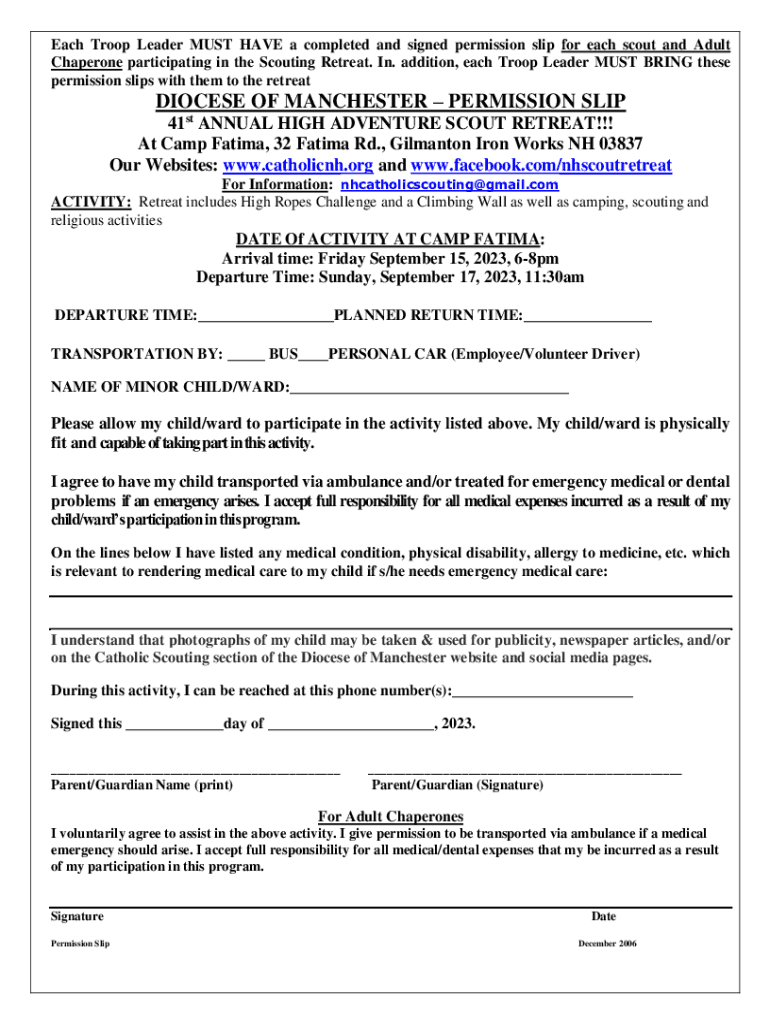 Fillable Online Each Troop Leader MUST HAVE a completed and signed ...