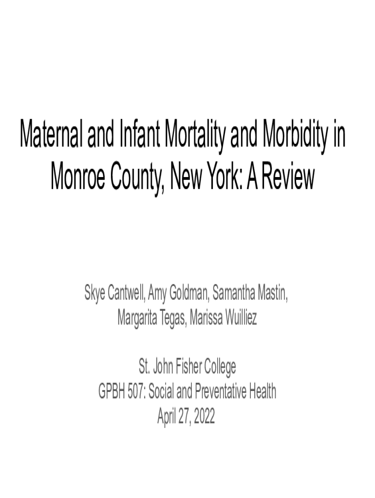 Fillable Online Maternal and Infant Mortality and Morbidity in Monroe ...