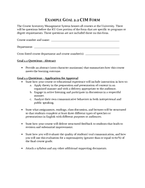 Fillable Online kucore ku example goal 2.2 cim form Fax Email Print - pdfFiller