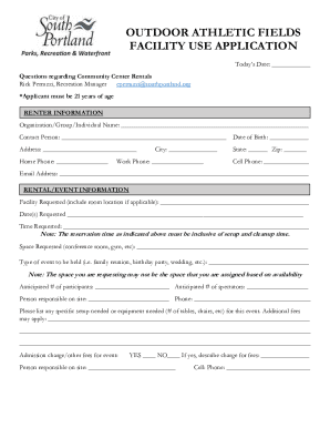 Fillable Online OUTDOOR ATHLETIC FIELDS FACILITY USE APPLICATION Fax Email Print - pdfFiller