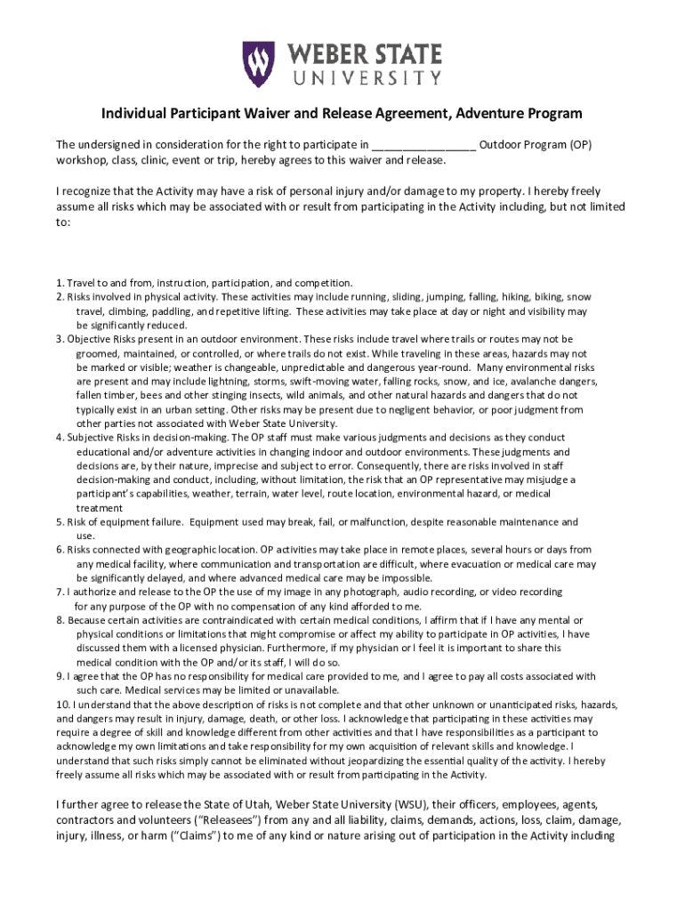 Fillable Online Outdoor Adventure Participant's Release and Waiver of ... Fax Email Print ...