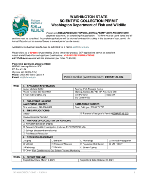 Fillable Online WASHINGTON STATE SCIENTIFIC COLLECTION PERMIT ... Fax ...