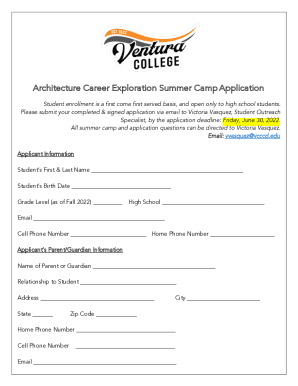 Fillable Online Architecture Career Exploration Summer Camp Application.docx Fax Email Print ...
