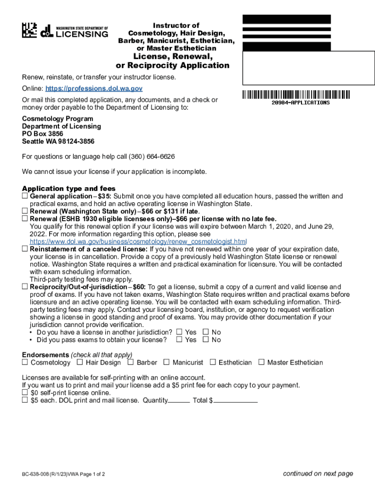 Fillable Online Instructor of Cosmetology, Hair Design, Barber ...