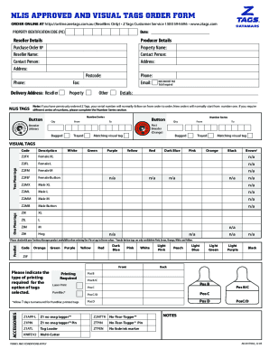 Fillable Online NLIS APPROVED AND VISUAL TAGS ORDER FORM Fax Email ...