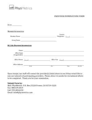 Fillable Online PROVIDER NOMINATION FORM Fax Email Print - pdfFiller