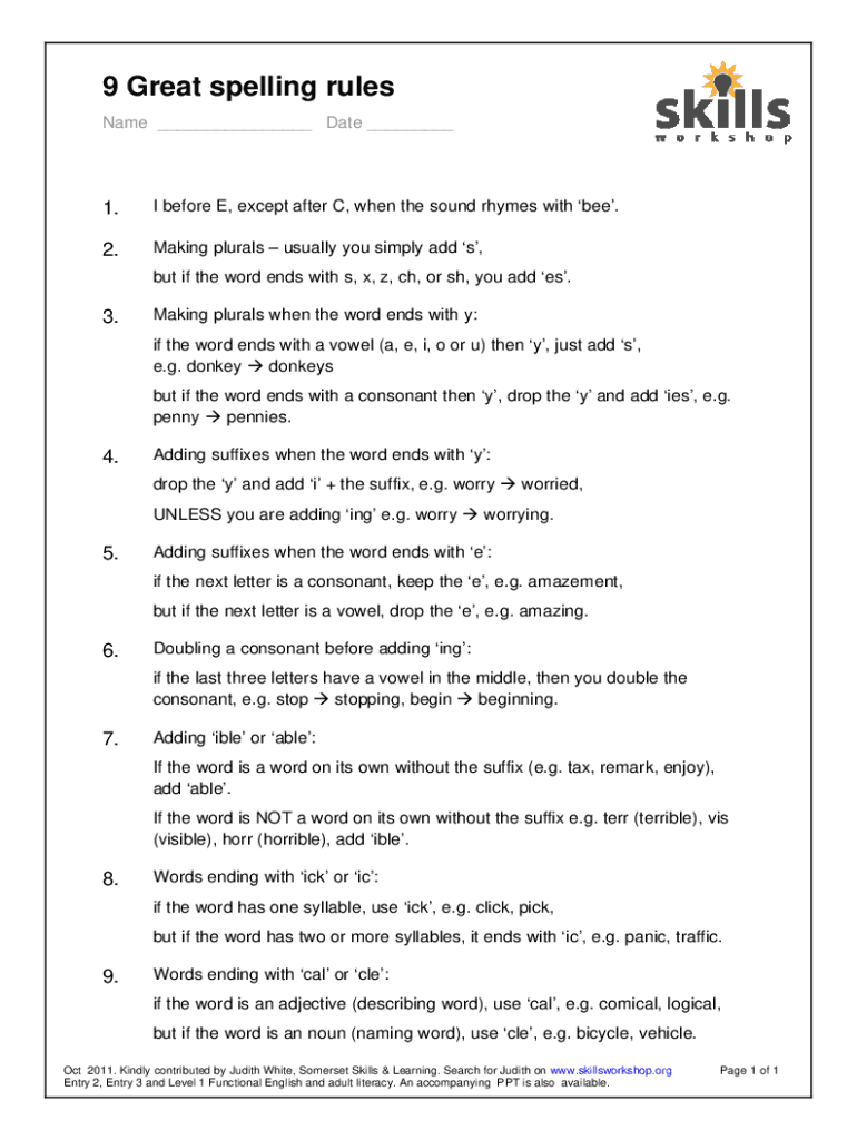 Fillable Online The Complete List of English Spelling Rules, Lesson 13 ...