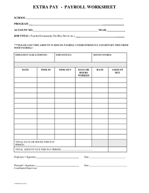 Fillable Online EXTRA PAY - PAYROLL WORKSHEET - Connect Suite Fax Email Print - pdfFiller